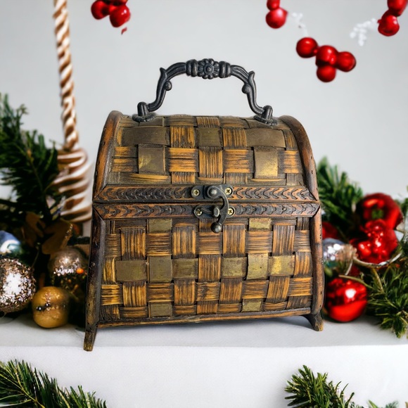 Source Unknown | Other | Vtg Bamboo Metal Woven Rattan Trinket Storage ...